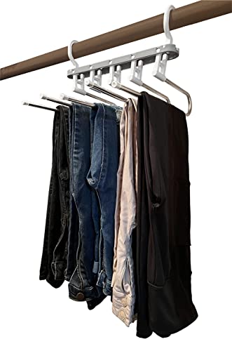 5 Tier Multi-Functional Space Saving Pants Hangers for Hanging Pants, Scarfs, Belts, Shirts, Etc. (Multiple Colors) (Grey)