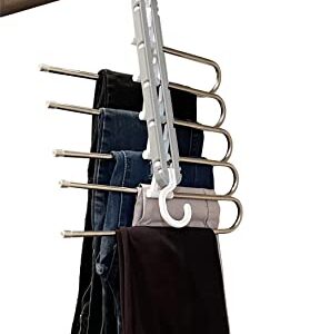 5 Tier Multi-Functional Space Saving Pants Hangers for Hanging Pants, Scarfs, Belts, Shirts, Etc. (Multiple Colors) (Grey)