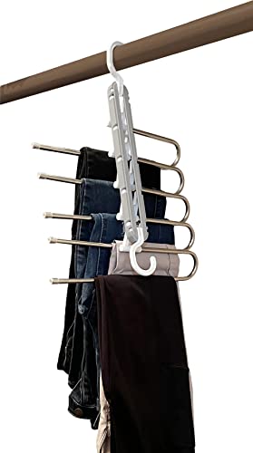 5 Tier Multi-Functional Space Saving Pants Hangers for Hanging Pants, Scarfs, Belts, Shirts, Etc. (Multiple Colors) (Grey)