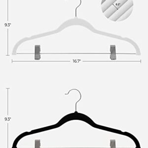 SONGMICS Pants Hangers Bundle, 2 Sets of 30-Pack Velvet Hangers with Adjustable Clips, Non-Slip, Space-Saving for Pants, Skirts, Coats, Dresses, Tank Tops, White and Black UCRF012W02 and UCRF12B30