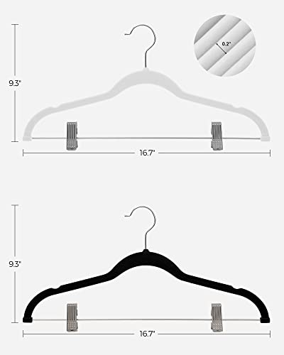 SONGMICS Pants Hangers Bundle, 2 Sets of 30-Pack Velvet Hangers with Adjustable Clips, Non-Slip, Space-Saving for Pants, Skirts, Coats, Dresses, Tank Tops, White and Black UCRF012W02 and UCRF12B30