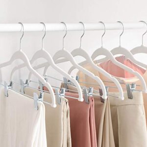 SONGMICS Pants Hangers Bundle, 2 Sets of 30-Pack Velvet Hangers with Adjustable Clips, Non-Slip, Space-Saving for Pants, Skirts, Coats, Dresses, Tank Tops, White and Black UCRF012W02 and UCRF12B30