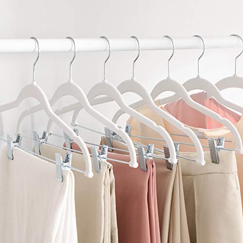 SONGMICS Pants Hangers Bundle, 2 Sets of 30-Pack Velvet Hangers with Adjustable Clips, Non-Slip, Space-Saving for Pants, Skirts, Coats, Dresses, Tank Tops, White and Black UCRF012W02 and UCRF12B30