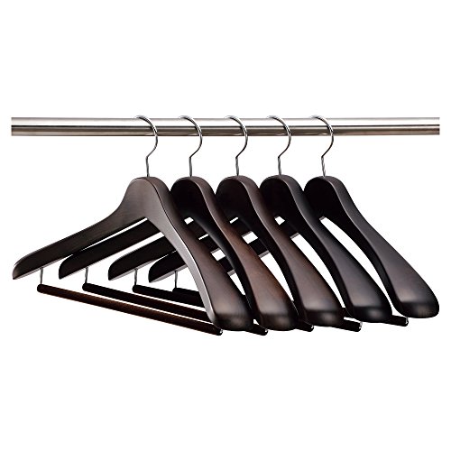 NAKATA HANGER:Made in Japan Wooden Men's Suit Hangers (5 Pieces) with a Felt bar Smoked Brown SET-01(w:430)