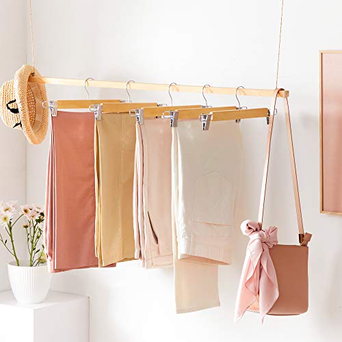 SONGMICS Kid’s Coat Hangers and Pants Hangers Bundle, 20-Pack Solid Wood Hangers with Shoulder Notches, 12-Pack Pants Hangers with Adjustable Clips, Natural UCRW006N03 and UCRW008-12