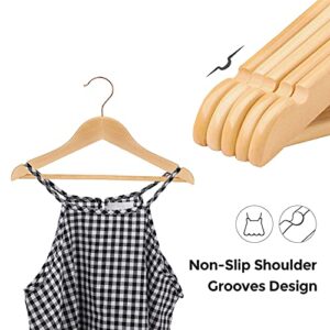 SONGMICS Kid’s Coat Hangers and Pants Hangers Bundle, 20-Pack Solid Wood Hangers with Shoulder Notches, 12-Pack Pants Hangers with Adjustable Clips, Natural UCRW006N03 and UCRW008-12