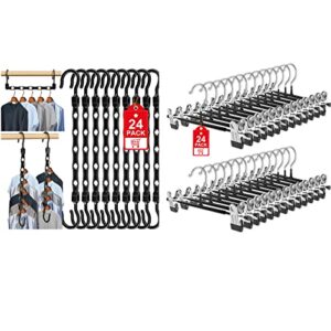 24 pack magic hangers space saving + 24 pack pants hangers with clips adjustable skirt hangers for women closet organizer college dorm room essentials