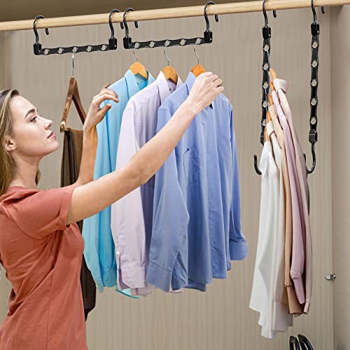 24 Pack Magic Hangers Space Saving + 24 Pack Pants Hangers with Clips Adjustable Skirt Hangers for Women Closet Organizer College Dorm Room Essentials