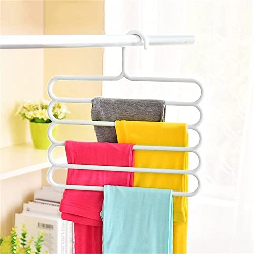 Multifunction Trousers Hanger, Anti-Slip Pants Hangers, Plastic Space Saving Clothes Hanger, Household Trousers Scarf Storage Storage Rack(White)