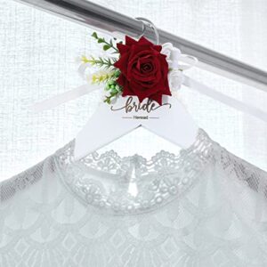 Yean Flower Wedding Hangers White Wood Color Bow Knot Bride Dress Hanger Groom Suit Hanger Engraved Bridal Gown Hanger for Women and Men (Bride and Groom (Pack of 2)