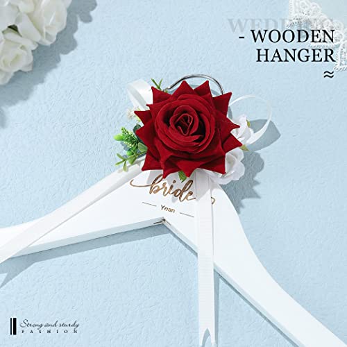 Yean Flower Wedding Hangers White Wood Color Bow Knot Bride Dress Hanger Groom Suit Hanger Engraved Bridal Gown Hanger for Women and Men (Bride and Groom (Pack of 2)