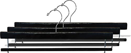 Premium Black Wood Pant Hanger with Black Velvet Non-Slip Bar Box of 12