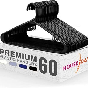 HOUSE DAY Space Saving Hangers10 Pack and Black Plastic Hangers 60pack, Save More Than 80% of Your Closet Space