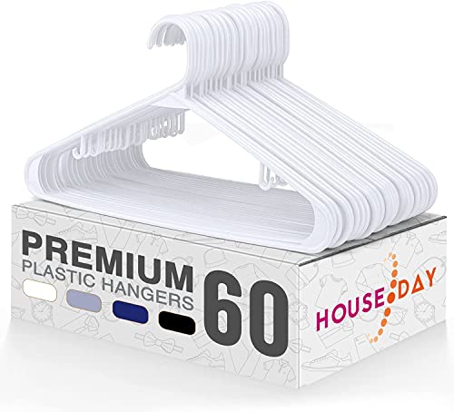 HOUSE DAY Space Saving Hangers10 Pack and Plastic Hangers 60pack, Save More Than 80% of Your Closet Space