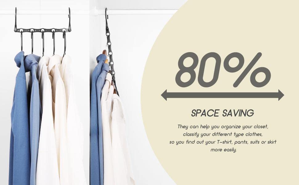 HOUSE DAY Space Saving Hangers10 Pack and Plastic Hangers 60pack, Save More Than 80% of Your Closet Space