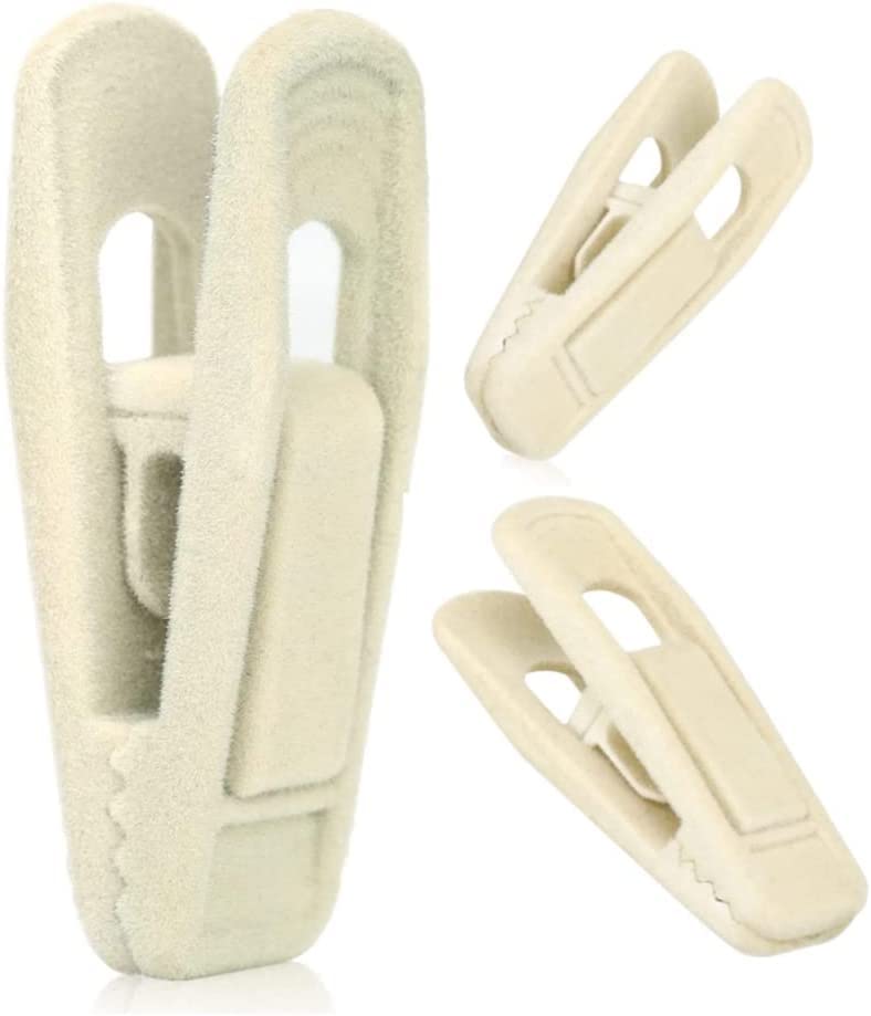 Ivory Velvet Standard Hanger (Pack of 50) with Velvet Hanger Clips Beige(Pack of 6)-Heavyduty No.Slip No.Hanger Marks-Premium Soft Velvet for Hangers and Clips