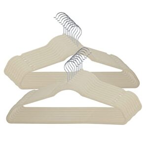 Ivory Velvet Standard Hanger (Pack of 50) with Velvet Hanger Clips Beige(Pack of 6)-Heavyduty No.Slip No.Hanger Marks-Premium Soft Velvet for Hangers and Clips