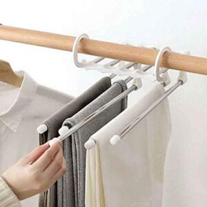 MXIAOXIA Newest 5 in 1 Pant Rack Multifunction Shelves Stainless Steel Multi-Functional Wardrobe Magic Trouser Hangers (Color : OneColor)