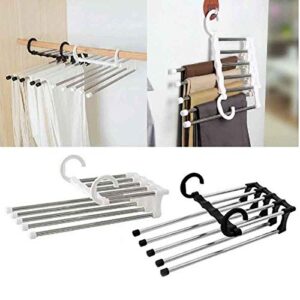 MXIAOXIA Newest 5 in 1 Pant Rack Multifunction Shelves Stainless Steel Multi-Functional Wardrobe Magic Trouser Hangers (Color : OneColor)