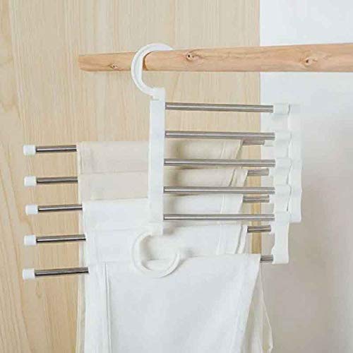 MXIAOXIA Newest 5 in 1 Pant Rack Multifunction Shelves Stainless Steel Multi-Functional Wardrobe Magic Trouser Hangers (Color : OneColor)