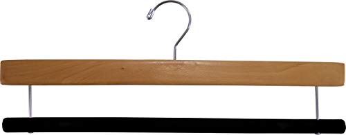 The Great American Hanger Company Natural Finished Wooden Pants Hanger with Flocked Velvet Bar, Box of 10 Extra Long 16 Inch Big Wood Bottoms Hangers