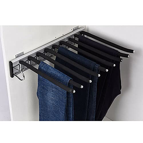 Futchoy Pull Out Trouser Hanger Rack Closet Pants Storage Rack Space Saving Drawer Non-Slip Clothes Hanger Bar Multi Functional (Left Installation)