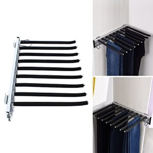 Futchoy Pull Out Trouser Hanger Rack Closet Pants Storage Rack Space Saving Drawer Non-Slip Clothes Hanger Bar Multi Functional (Left Installation)