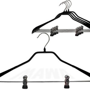 Mawa by Reston Lloyd BodyForm Series Non-Slip Space Saving Clothes Hanger with 2 Clips for Pants or Skirts, Style 42/LK, Set of 5, Black