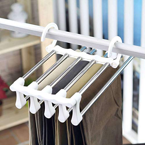 Flurries Folding Pants Hangers, Stainless Steel S-Shape Trousers Clothes Organizer Closet Space Saving for Pants Jeans Scarf Silver Slack (White)