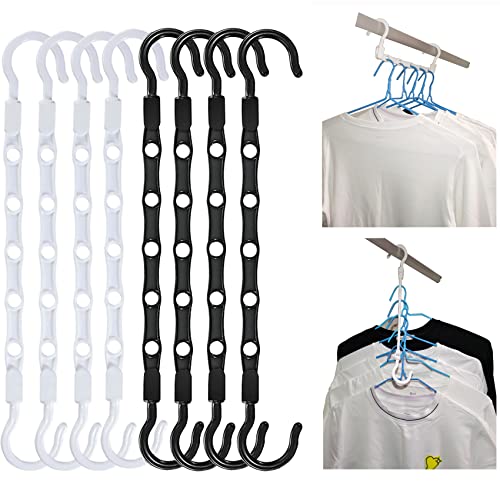 Space Saving Hangers - Sturdy Plastic Magic Hangers 5 Holes Hanging Closet Organizers for Clothes Shirt Dress Small Space Organization and Storage Apartment College Dorm Room Essential（8pcs）