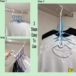 Space Saving Hangers - Sturdy Plastic Magic Hangers 5 Holes Hanging Closet Organizers for Clothes Shirt Dress Small Space Organization and Storage Apartment College Dorm Room Essential（8pcs）