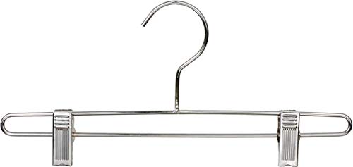 Kids Chrome Metal Bottom Hanger with Clips in 12" Length X 3/16" Thick, Box of 25