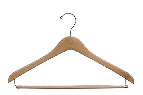 NAHANCO 7117CH Concave Wood Suit Hanger, Natural Finish and Chrome Hardware, 17" (Pack of 100)