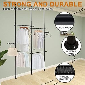 DYN Ptah Black Clothing Rack for Hanging Clothes, Double 2 Tier Adjustable Heavy Duty Free-Standing Closet System Garment Racks, Floor to Ceiling Cloth Organizer