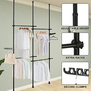 DYN Ptah Black Clothing Rack for Hanging Clothes, Double 2 Tier Adjustable Heavy Duty Free-Standing Closet System Garment Racks, Floor to Ceiling Cloth Organizer