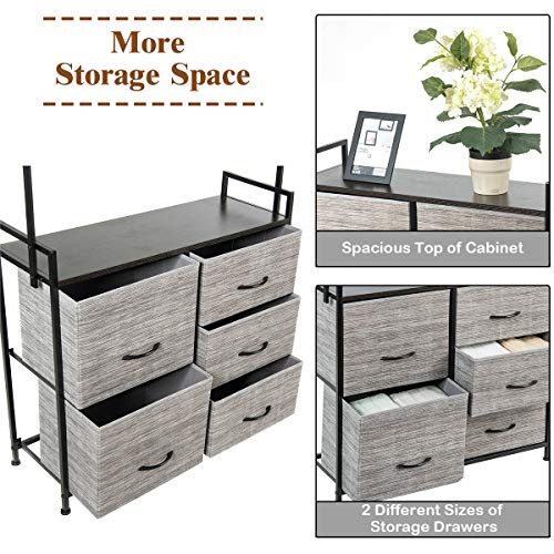 Nightcore Portable Clothing Rack, Freestanding Clothes Closet Organizers with 5 Storage Boxes, Fabric Drawers with Garment Rack for Bedroom Living Room Cloakroom