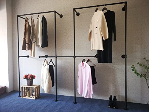 Anynice Industrial Pipe Clothing Rack,Industrial Clothing Rack, Clothing Rods for Hanging Clothes,Clothes Rack,Wall Mounted Garment Rack, Heavy Duty Coat Rack (98.4" W x 14.4" D x81.1 H, ANY-EF55)