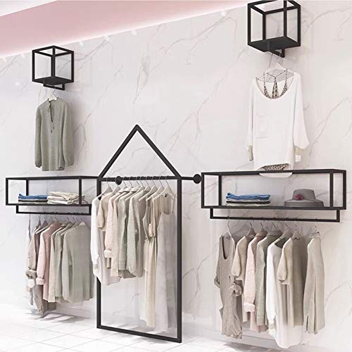 MDEPYCO Creative Square Display Garment Racks in Boutique Clothing Stores, Wall-Mounted Hanging Clothes Shelf in Home, Towel Racks for Bathroom Storage (Black, 11.8" L)