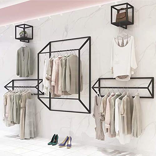 MDEPYCO Creative Square Display Garment Racks in Boutique Clothing Stores, Wall-Mounted Hanging Clothes Shelf in Home, Towel Racks for Bathroom Storage (Black, 11.8" L)