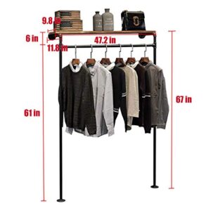 Ethemiable Simple Metal Wood Clothing Store Display Stands, Entrance Porch Organization Hanging Garment Rack,Wall Mounted Storage Clothes Shoe Bag Pipe Shelf, Home Bookcase Towel Rack (Gold, 47.2" L)