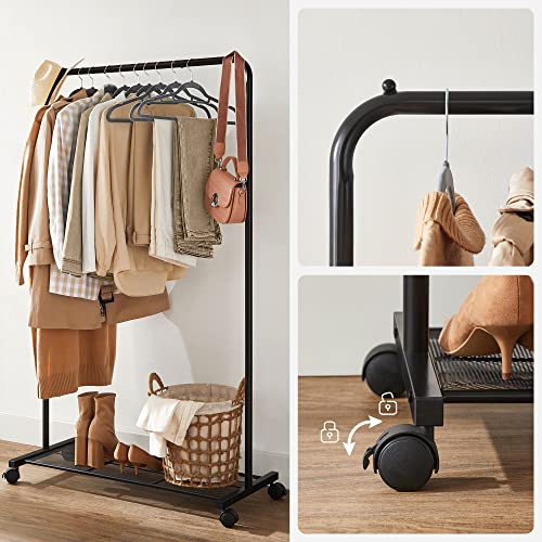 SONGMICS Industrial Clothes Rack and Double Hanging Rack Bundle, Clothing Racks with Storage Shelves, Heavy Duty Storage Racks on Wheels, Home or Commercial, Black UHSR25BK and UHSR62BK