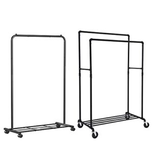 songmics clothes rack on wheels and clothing rack bundle, heavy duty garment racks with shelves, steel, closet organization storage, black uhsr25bk and uhsr60b