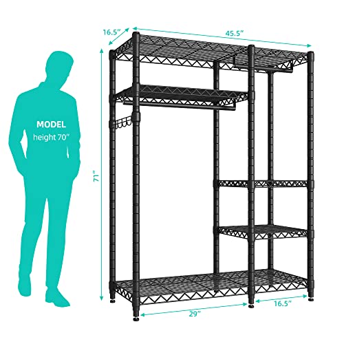 PUNION Wire Garment Rack, Heavy Duty Clothes Rack for Hanging Clothes, Metal Clothing Rack, Compact Freestanding Wardrobe Closet with Shelves Racks