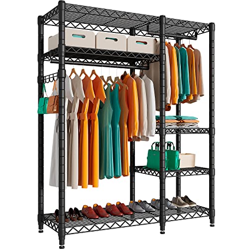 PUNION Wire Garment Rack, Heavy Duty Clothes Rack for Hanging Clothes, Metal Clothing Rack, Compact Freestanding Wardrobe Closet with Shelves Racks