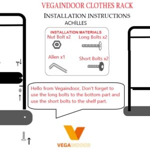 VEGAINDOOR Heavy-Duty Sturdy Clothes Rack with Wood & Metal Shelf , Freestanding Clothing Rack , Single Rod Garment Rack , Easy to Assemble Portable Clothes Rail , Storage Solution for Small Spaces