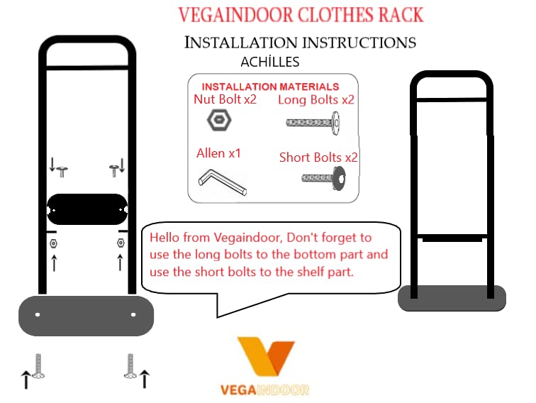 VEGAINDOOR Heavy-Duty Sturdy Clothes Rack with Wood & Metal Shelf , Freestanding Clothing Rack , Single Rod Garment Rack , Easy to Assemble Portable Clothes Rail , Storage Solution for Small Spaces