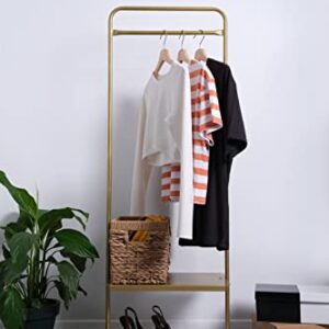 VEGAINDOOR Heavy-Duty Sturdy Clothes Rack with Wood & Metal Shelf , Freestanding Clothing Rack , Single Rod Garment Rack , Easy to Assemble Portable Clothes Rail , Storage Solution for Small Spaces