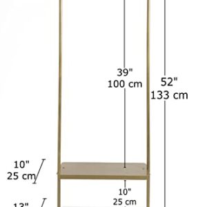 VEGAINDOOR Heavy-Duty Sturdy Clothes Rack with Wood & Metal Shelf , Freestanding Clothing Rack , Single Rod Garment Rack , Easy to Assemble Portable Clothes Rail , Storage Solution for Small Spaces