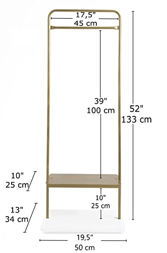 VEGAINDOOR Heavy-Duty Sturdy Clothes Rack with Wood & Metal Shelf , Freestanding Clothing Rack , Single Rod Garment Rack , Easy to Assemble Portable Clothes Rail , Storage Solution for Small Spaces