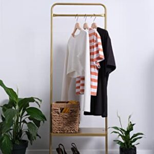 VEGAINDOOR Heavy-Duty Sturdy Clothes Rack with Wood & Metal Shelf , Freestanding Clothing Rack , Single Rod Garment Rack , Easy to Assemble Portable Clothes Rail , Storage Solution for Small Spaces